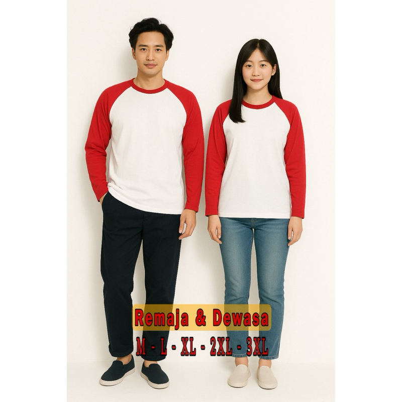 Jual Raglan Tangan PANJANG / Raglan Merah Putih / Raglan Polos / Baju ...