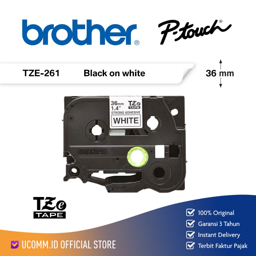 Jual BROTHER Label Tape TZE-261 36mm x 8m Laminated Black On White ...