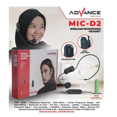 Jual Advance MIC-D2 Wireless Microphone Headset D-2 Microphone Bando ...