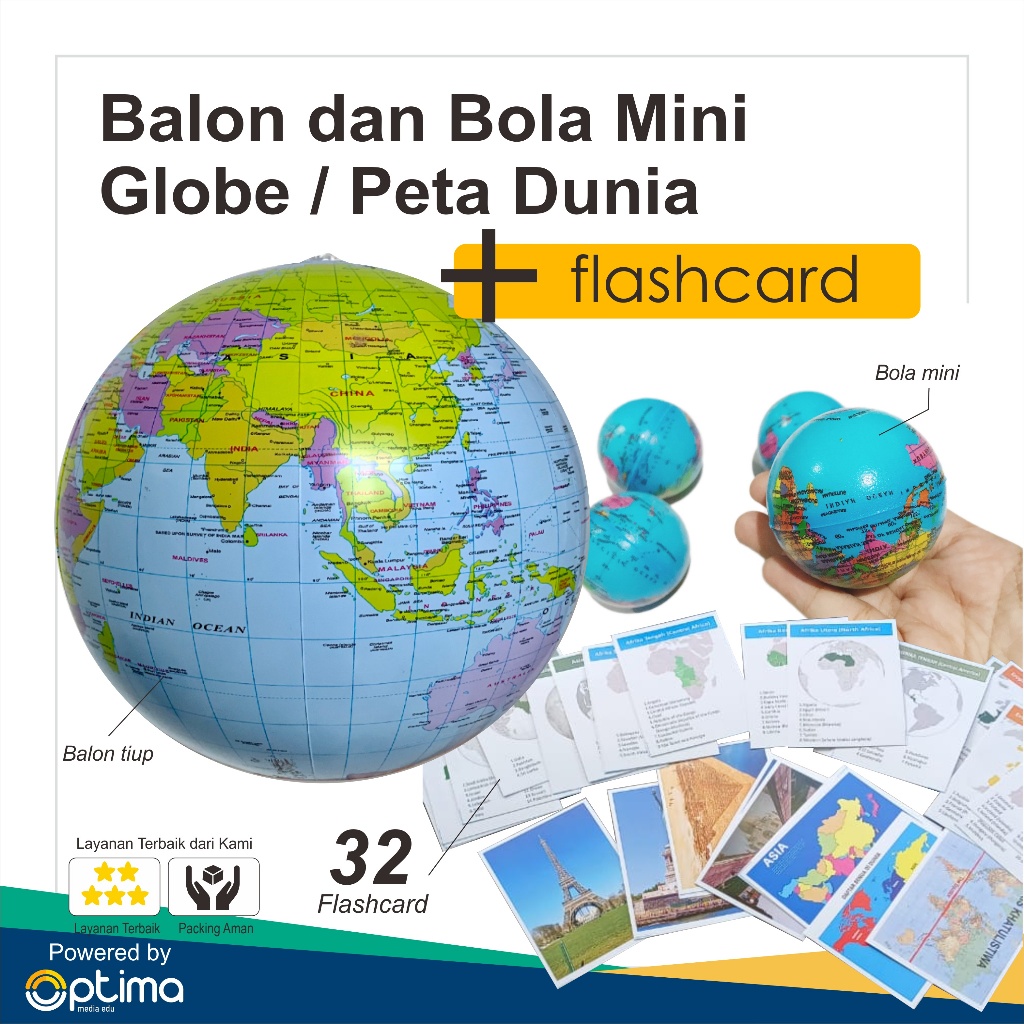 Jual Paket Balon Bola Dunia Globe, Bola Mini Bola Dunia, dan Flashcard ...
