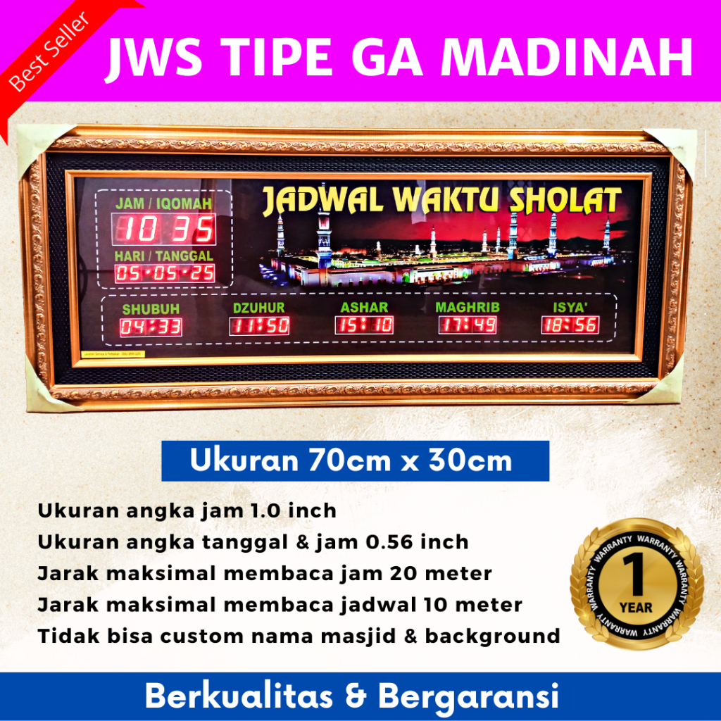 Jual Jam Masjid Digital Jam Sholat Digital Ukuran 70 cm x 30 cm Produk ...