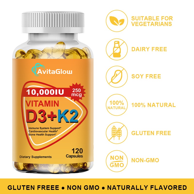 Jual Vitamin D3 K2 10000 IU 250 Mgc Caplets 120 Kapsul for Bone, Heart ...