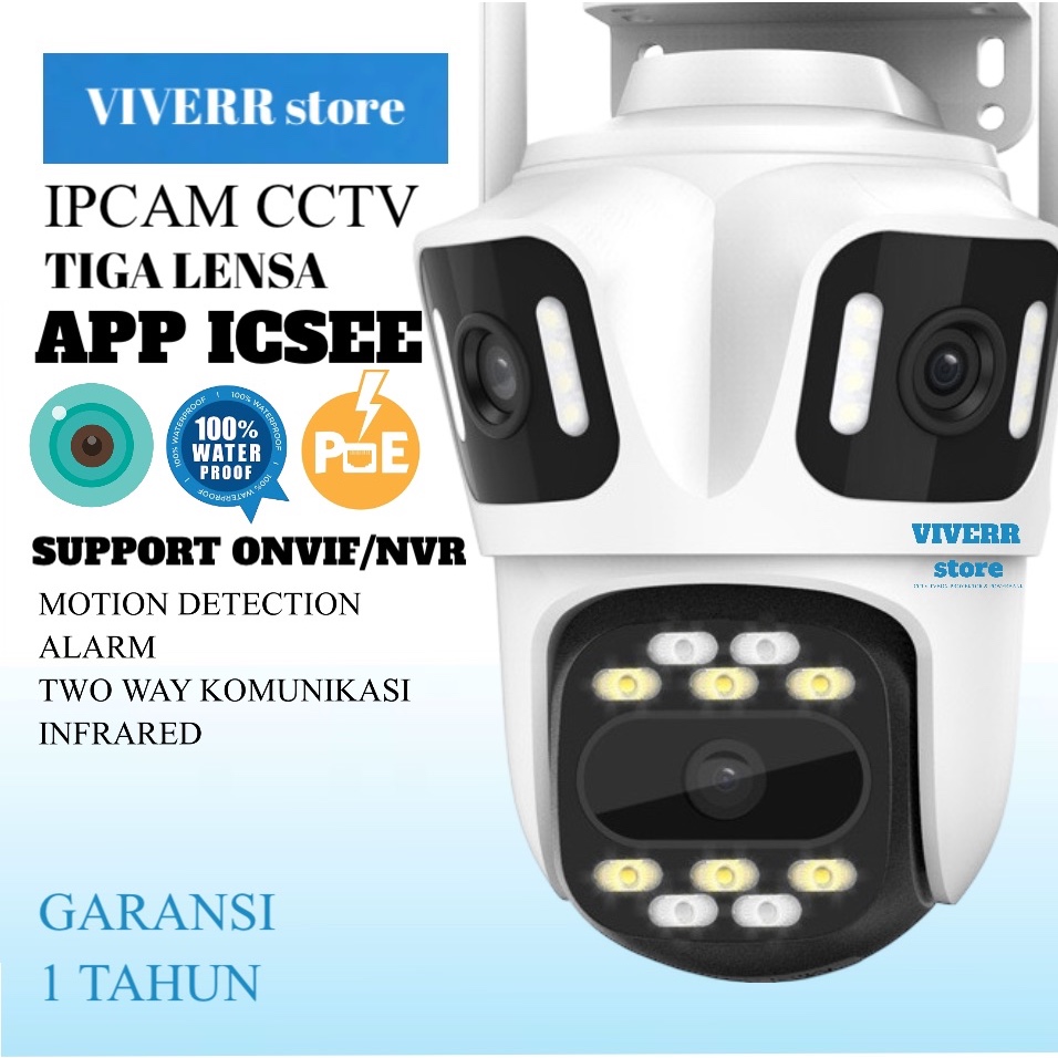 Jual ICSEE Kamera cctv wifi ipcam ptz ip 12MP 1080P tiga lensa tiga ...