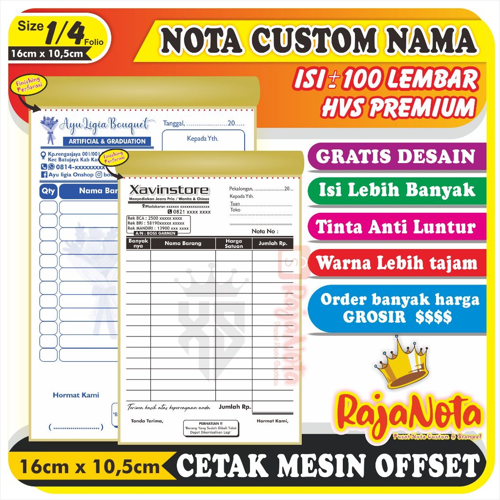 Jual NOTA 1/4 F Tanpa Rangkap / NOTA CUSTOM OLSHOP 1 PLY UKURAN 1/4 ...