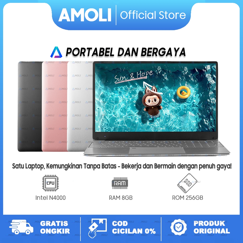 Jual AMOLI Laptop Pink / Hitam/ Silver RAM 8GB + SSD 256GB 15.6"IPS ...