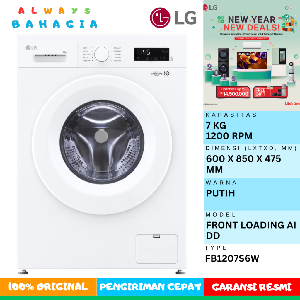 Jual LG FB1207S6W Mesin Cuci Front Loading 7 Kg 1200 Rpm Inverter ...