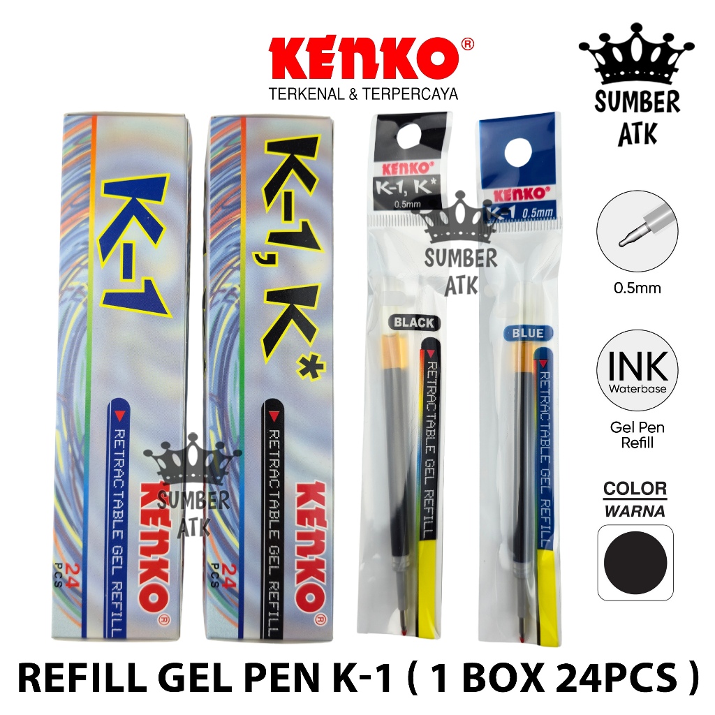 Jual KENKO GEL PEN REFILL K-1 BLACK BLUE / ISI ULANG PENA K-1 HITAM DAN ...
