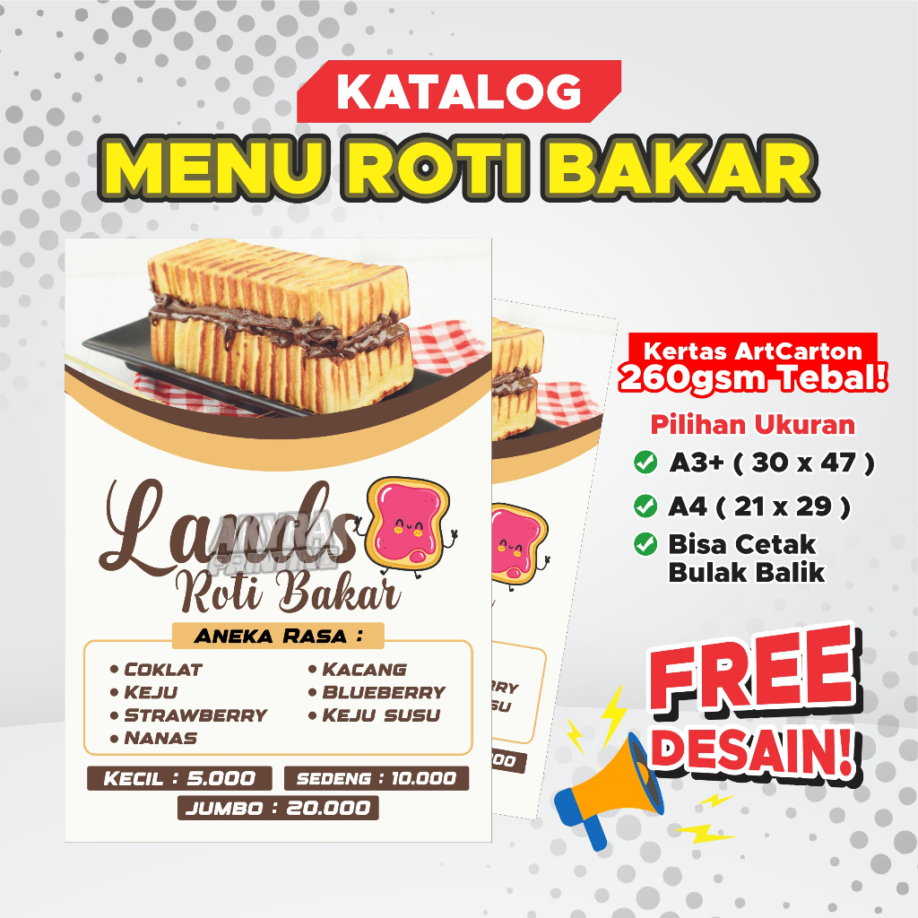Jual Cetak Daftar Menu Roti Bakar | ArtCarton 260 gsm | Free Desain ...