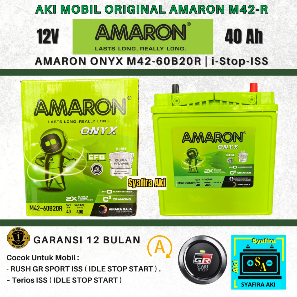 Jual AKI BATERAI AMARON M42R FOR START STOP ISS 40AH 400CCA RUSH ISS M ...