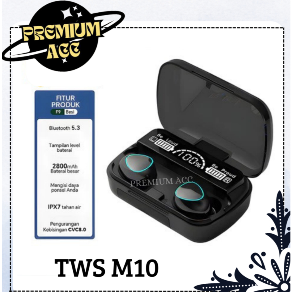 Jual HANDSFREE TWS M-10 HEADSET MODEL TOUCH DIGITAL INDICATOR V5.1 BT ...