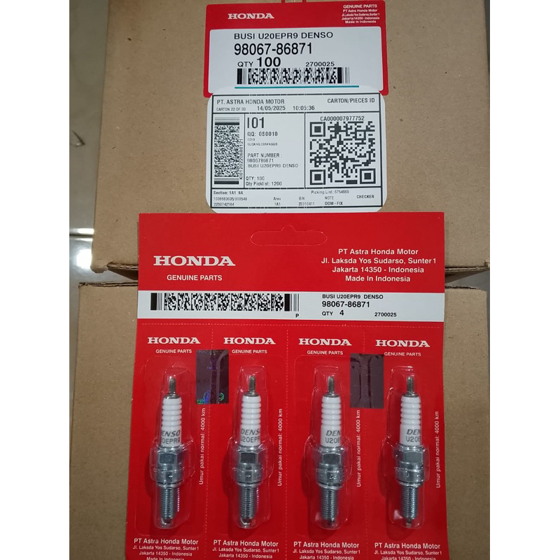 Jual ( 1 Pcs ) Busi – SPARK PLUG U20EPR9 (DS), Ori Honda AHM, 98067 ...