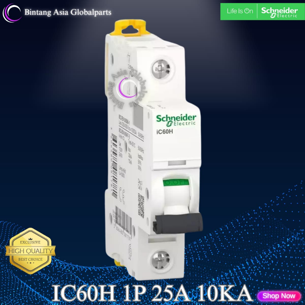 Jual MCB 1p 25a Schneider iC60H Original / MCB 1 Phase 25 Ampere A9F84125 / MCB 1 Pole 25a 10kA ...