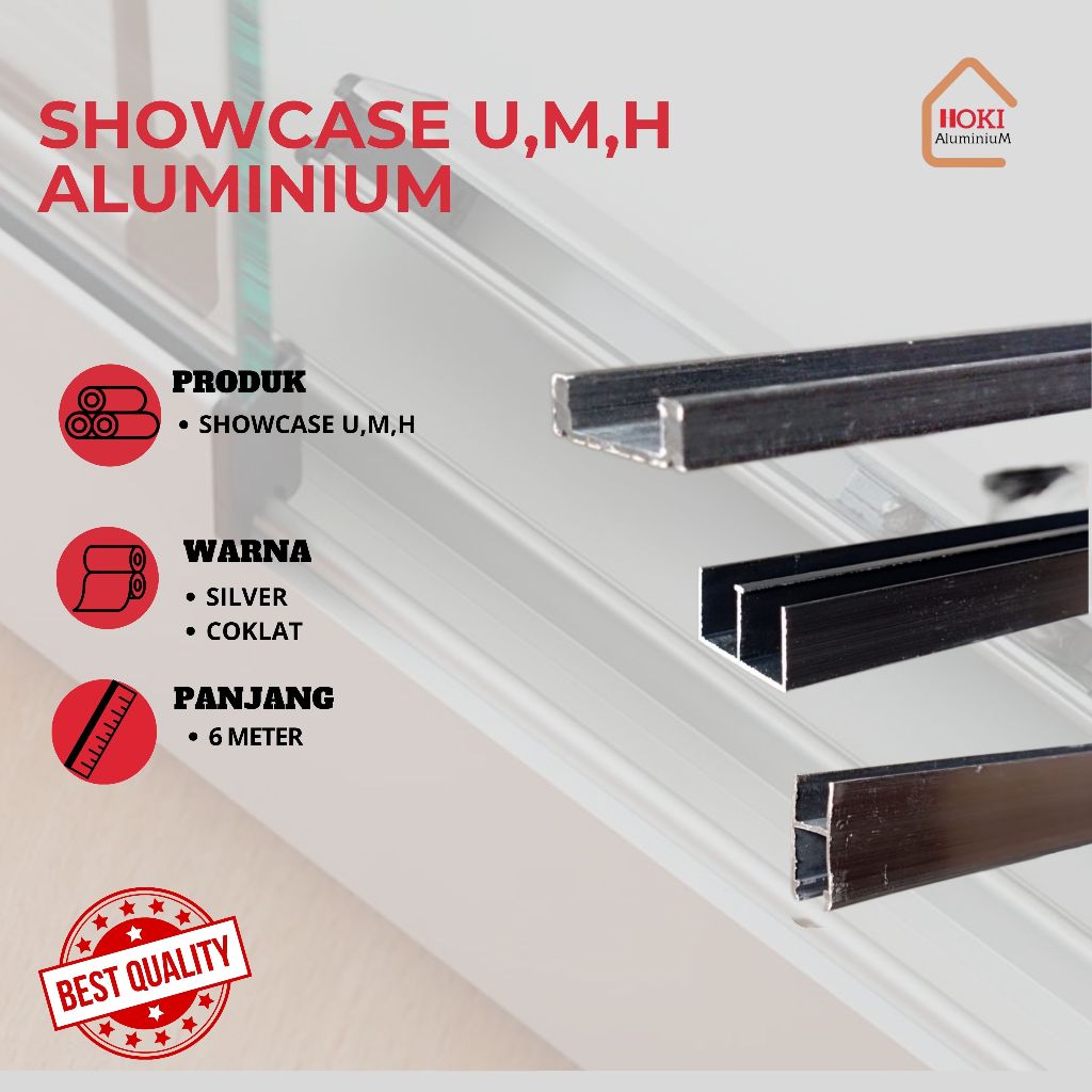 Jual (PANJANG 6 METER) U – M - H REL KACA ETALASE ALUMINIUM // REL ...