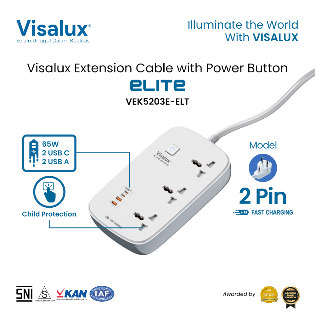 Jual Visalux Kabel Extension with Power Button Elite (2 Pin) Type C ...