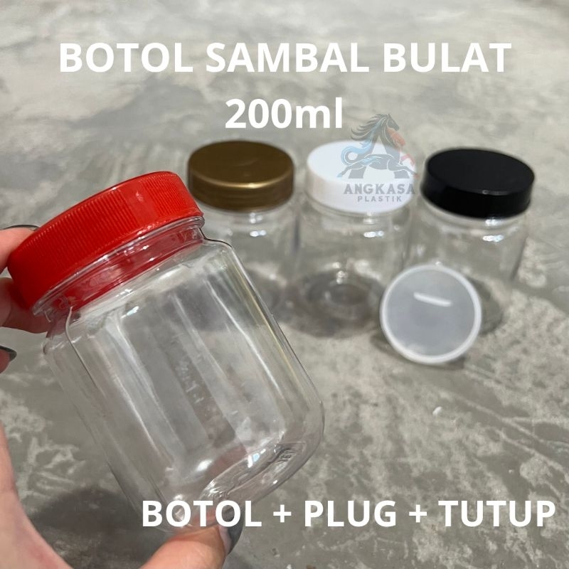Jual (200ml) INCLUDE PLUG ANTI TUMPAH botol sambal bulat petak 200ml ...