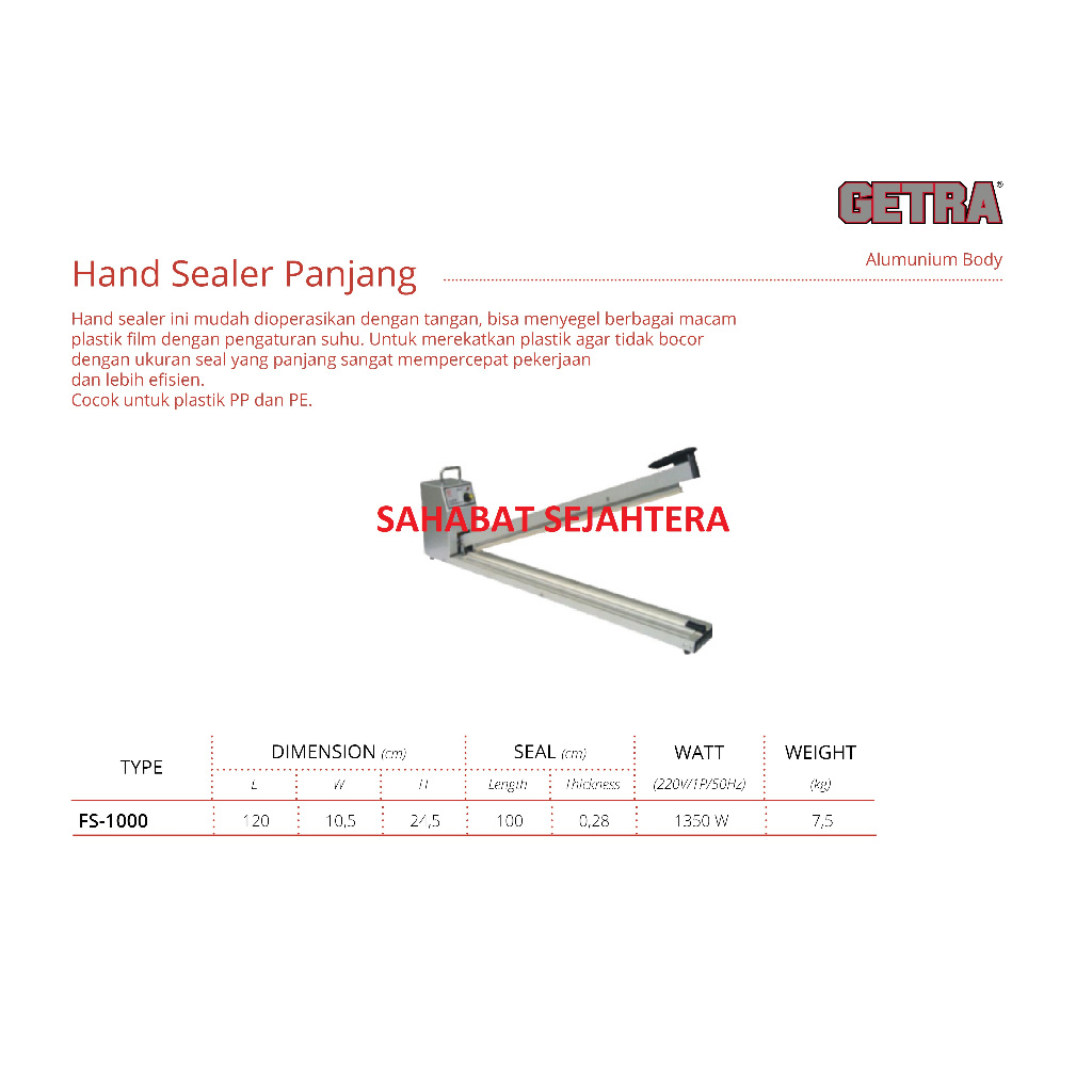 Jual GETRA Hand Sealer Panjang FS-800 – Mesin Press Plastik Manual ...