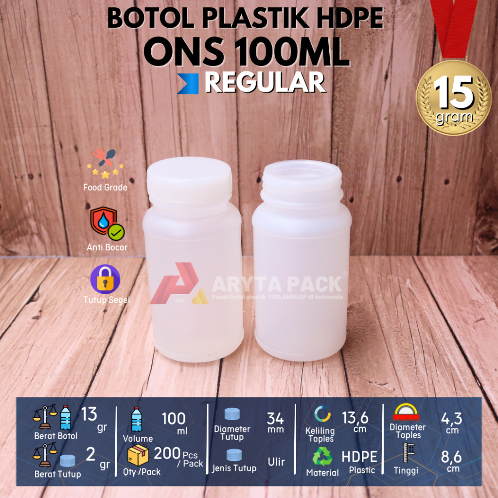 Jual Botol plastik HDPE 100ml pot ONS tutup ulir | Shopee Indonesia