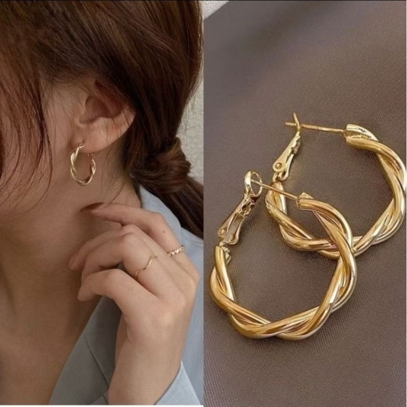 Jual Anting Wanita Aksesoris Wanita Bentuk Anting Double Lilit Twist ...