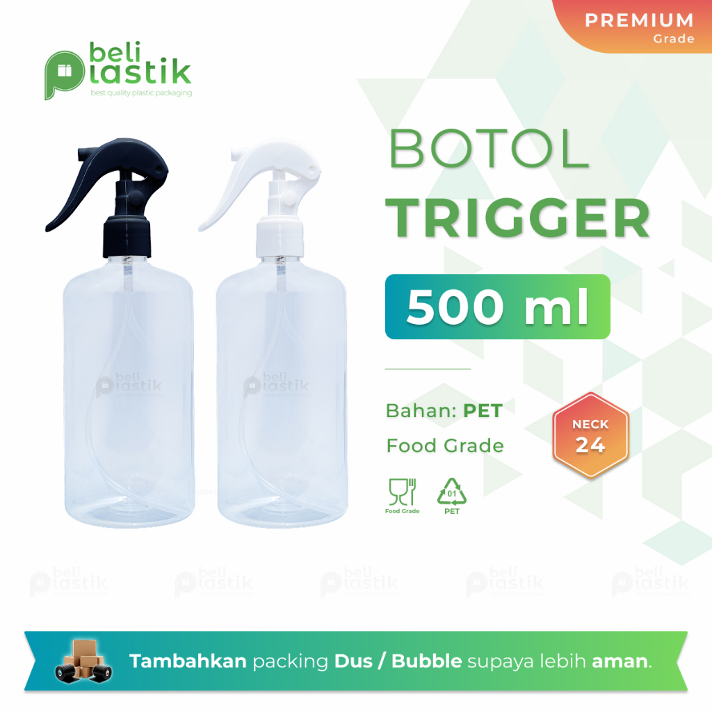 Jual Botol Spray Trigger 500ml - Botol BR Plastik Triger Semprot Putih Bening Hitam Coklat 500 ...