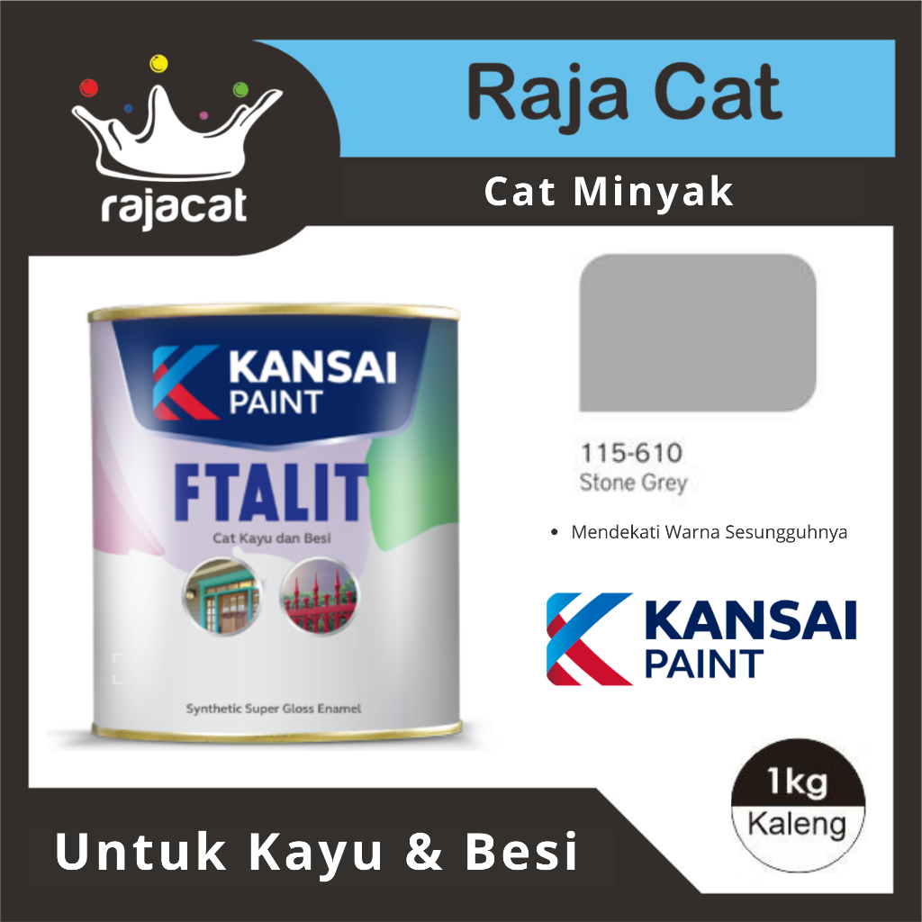 Jual Cat Besi dan Kayu KANSAI FTALIT 1 KG 610 STONE GREY Cat Minyak ...