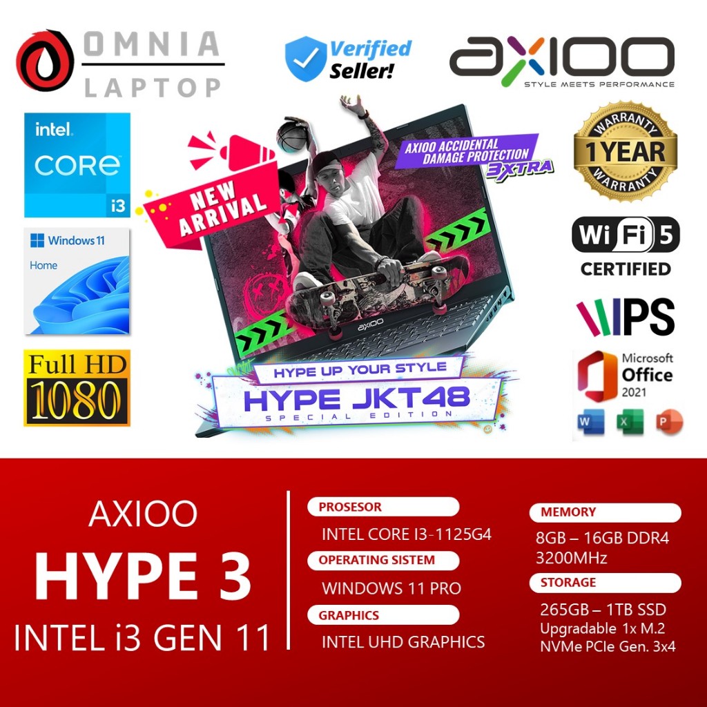 Jual Axioo Hype 3 Gen 11 Intel Core i3 1125G4 14” FHD IPS RAM 16GB 1TB SSD Win11Pro | Shopee ...