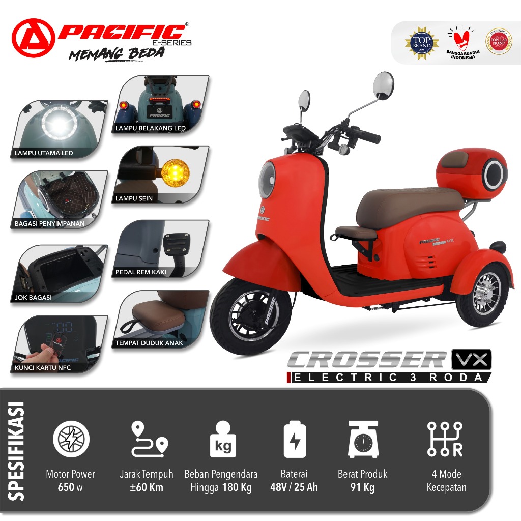 Jual SEPEDA LISTRIK 3 RODA MURAH E-BIKE POWER 650 WATT CROSSER VX ...