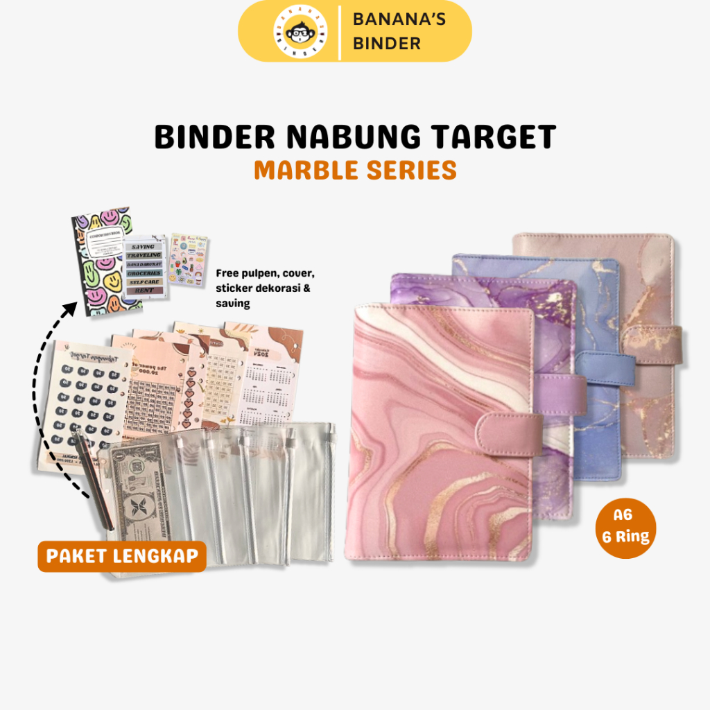 Jual Binder Nabung Marble A6 Free Pulpen Nama Paket Kombo Warna Polos ...