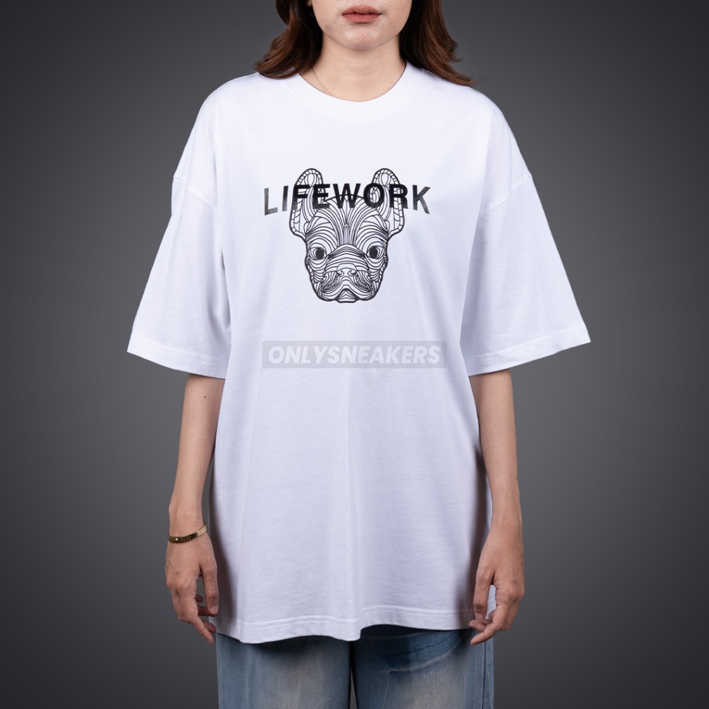 Jual LIFEWORK KOREA BLACK EIGHTTON SIGNATURE WHITE TEE | Shopee Indonesia