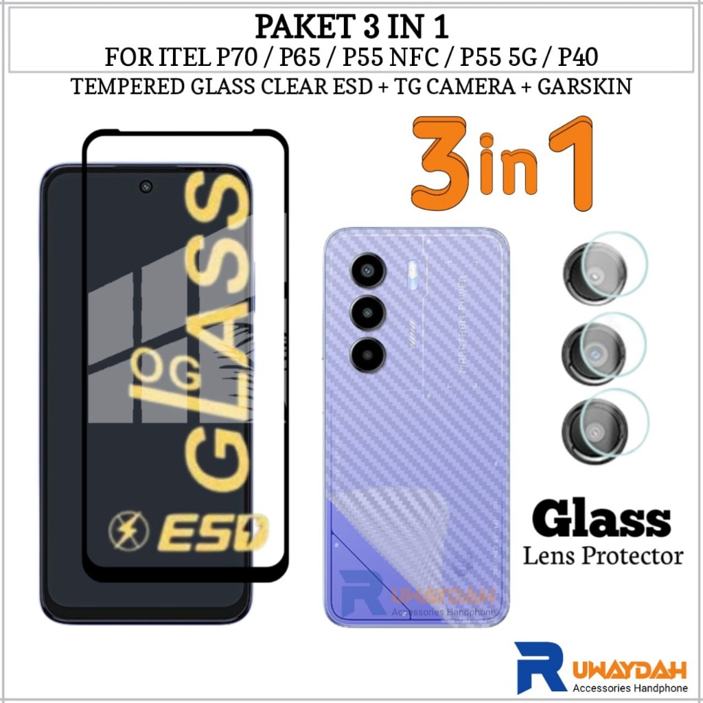 Jual Paket 3in1 Tempered Glass Itel P70 P65 P55 NFC P55 5G P40 Anti ...