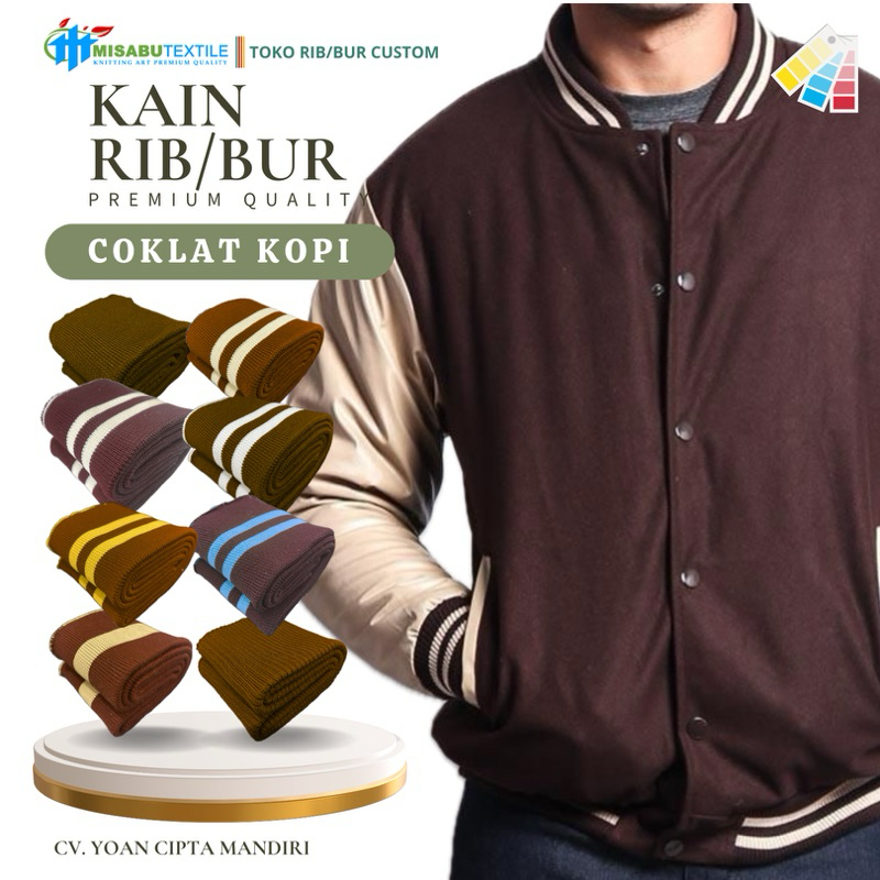 Jual Kain rib bur jaket coklat polyester rajut premium lebar 90cm ...