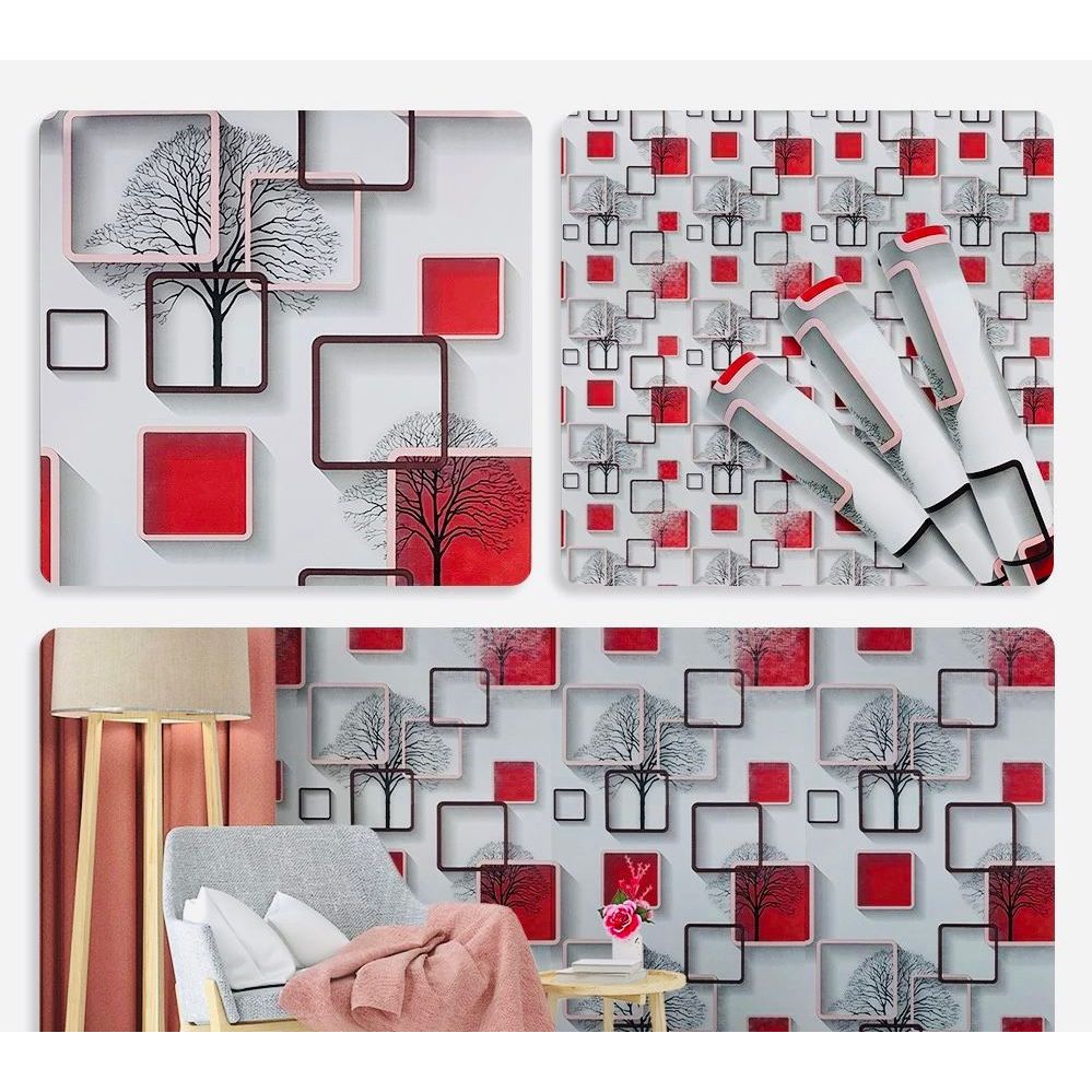 Jual Wallpaper Dinding Wallpaper Kotak 3D Merah 7m,s/d 8m Lebar 45cm ...