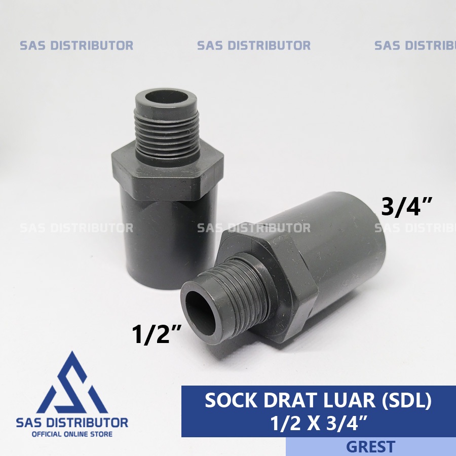 Jual Sok Drat Luar 1/2 x 3/4" inch PVC Grest / SDL 1/2 x 3/4" inch AW ...