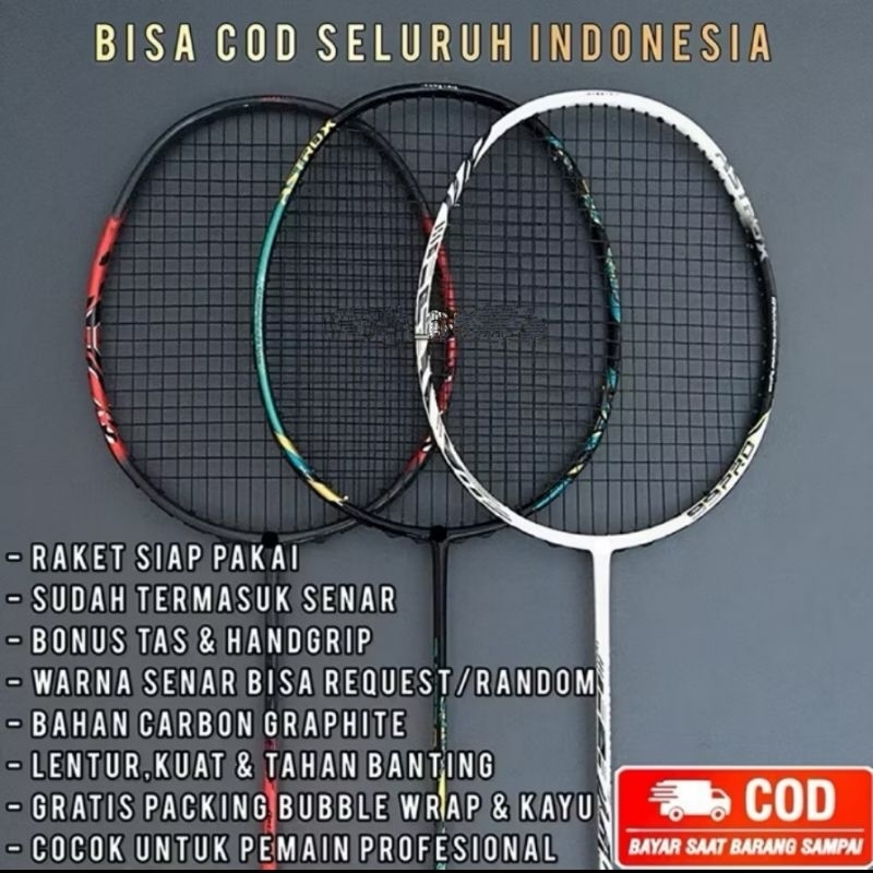 Jual RAKET BADMINTON SENAR TERPASANG FULLSET DENGAN TAS BONUS GRIP DAN ...