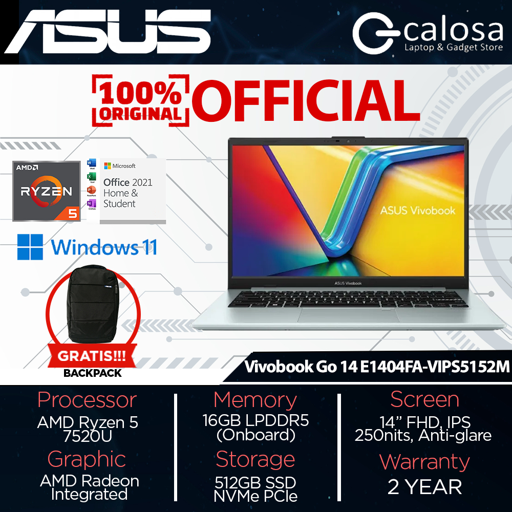 Jual Asus Vivobook Go 14 E1404FA Ryzen 5-7520U RAM 16GB SSD 512GB ...