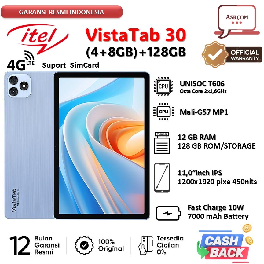 Jual itel VistaTab 30 P10003L 4+8GB/128GB 11"inches FHD+ Unisoc T606 ...