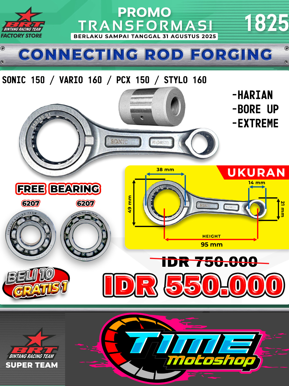 Jual STANG SEHER PISTON CONROD BRT SONIC 150 / VARIO 160 / PCX 160 / STYLO 160 / ADV 160 FORGED ...