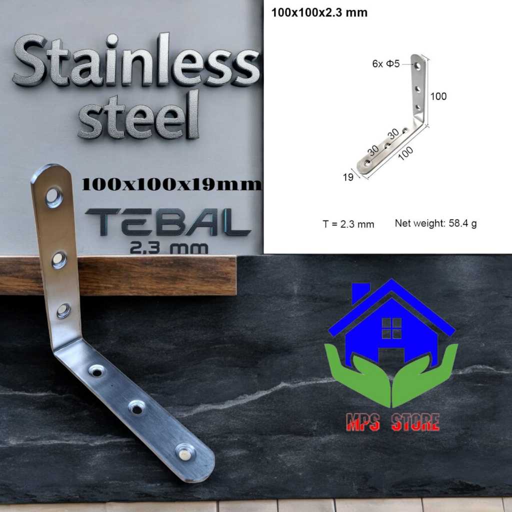 Jual breket siku ambalan stainless steel 100 x 100 x 19 mm tebal 2.3mm ...