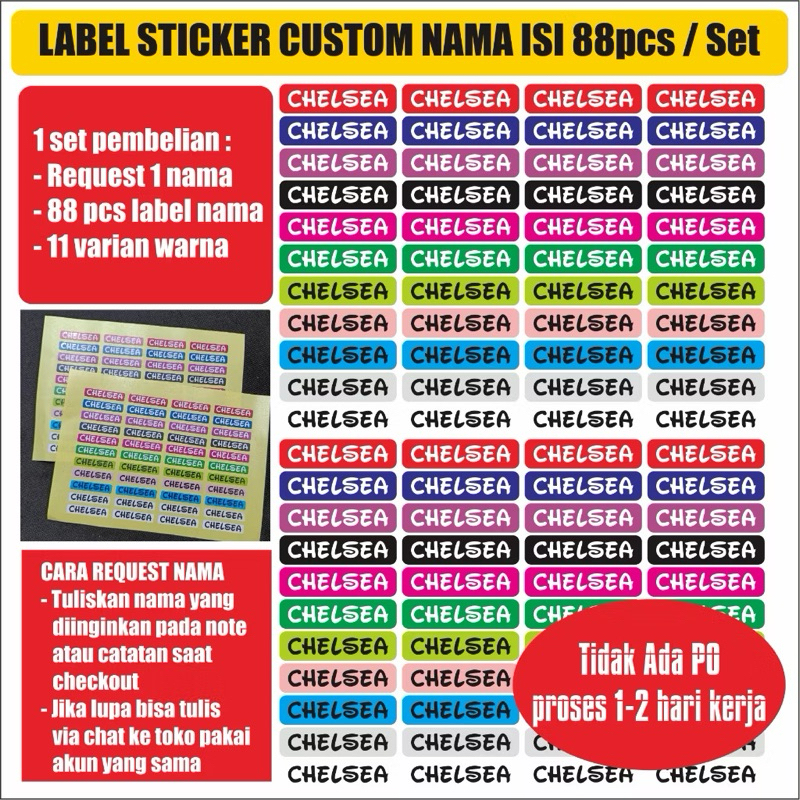 Jual BA145 Label Sticker Custom Nama Isi 88pcs per Set, Bisa Tempel Di ...