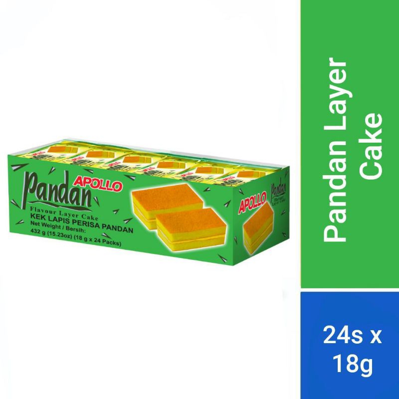 Jual APOLLO Pandan Layer Cake Malaysia (18g x 24 pek) | Shopee Indonesia