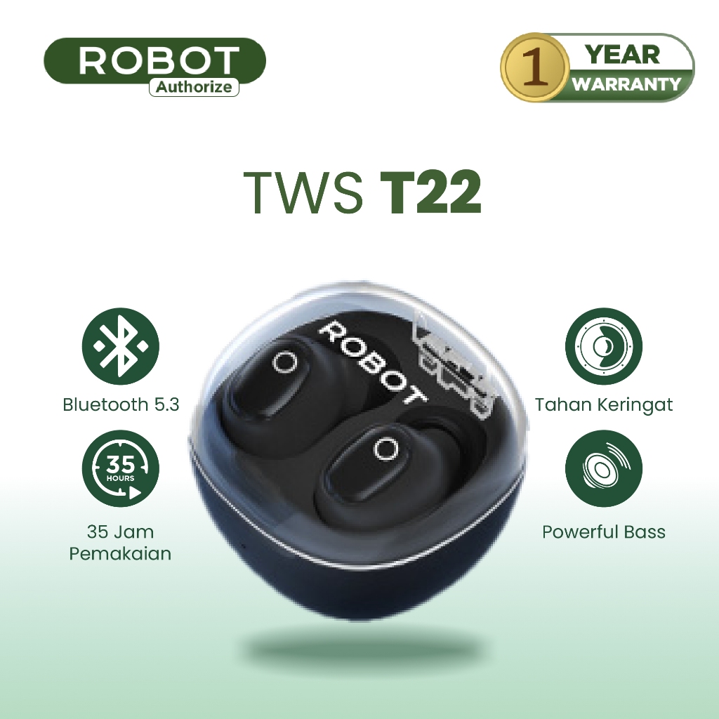 Jual ROBOT T22 TWS Bluetooth 5.3 Earbuds Casing Transparan Tahan Air ...
