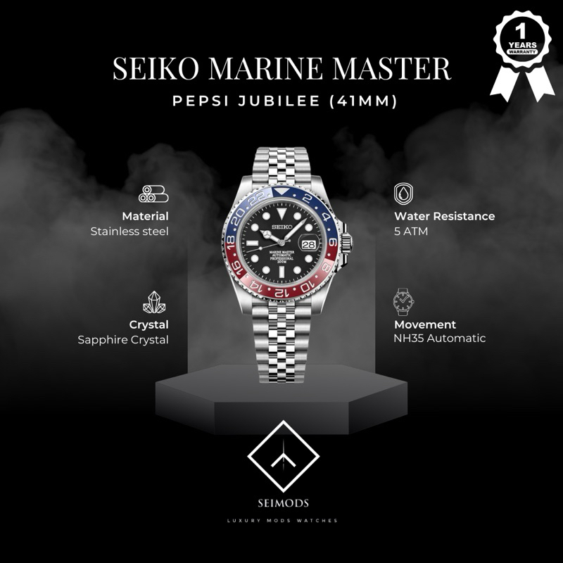 Jual Jam Tangan Seiko Mod Pepsi Seikolex NH35 Automatic Watch Marine Master Dial Jubilee Oyster ...