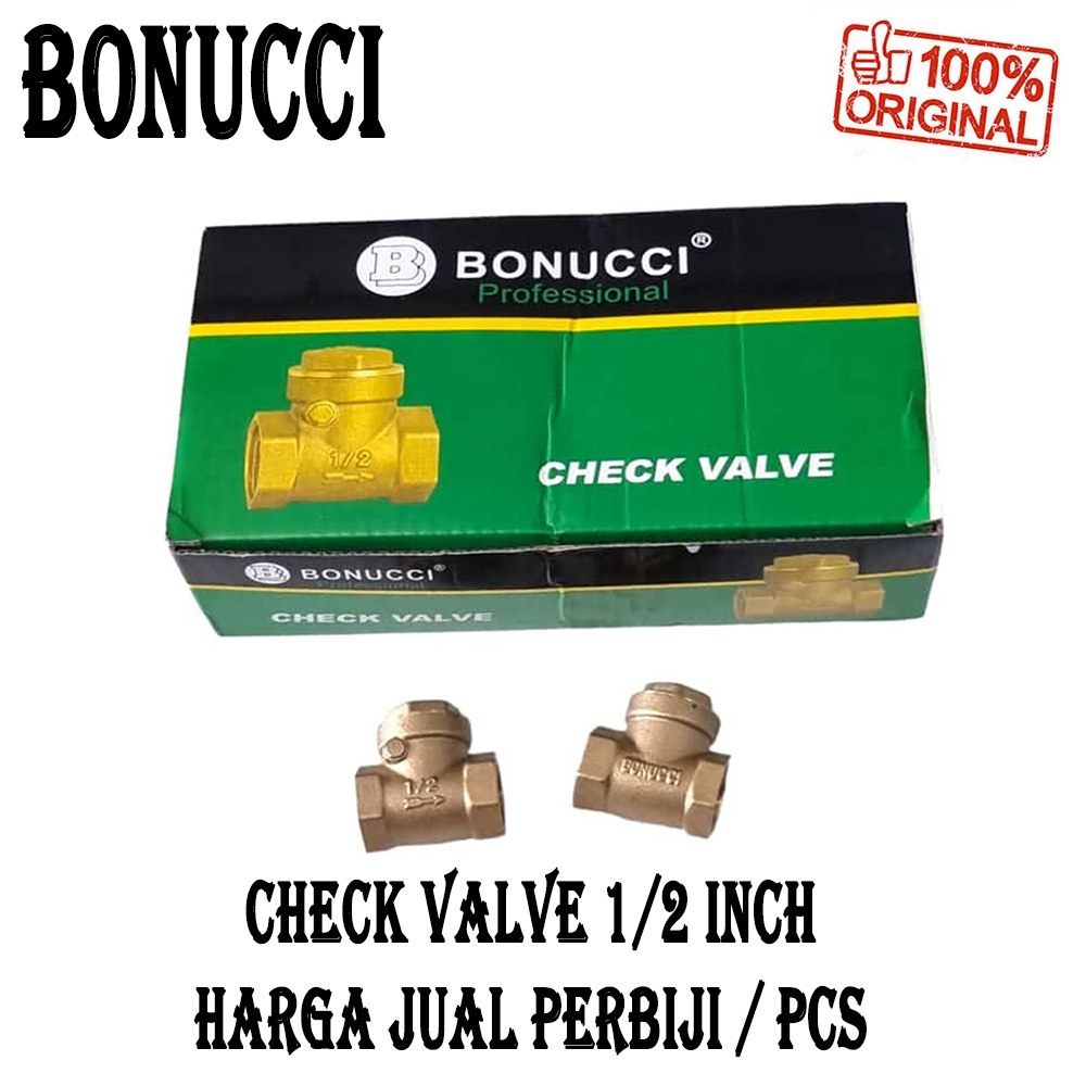 Jual Bonucci Klep Tabok Check Valve Kuningan 1/2 inch Swing Check Valve ...