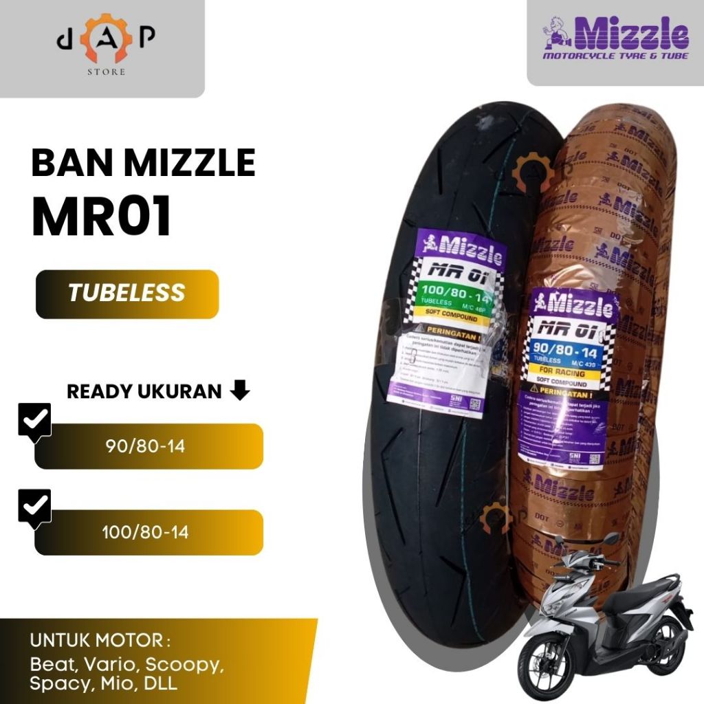 Jual BAN MOTOR MATIC RING 14 // MIZZLE MR01 (RACE COMPOUND) TUBELESS ...