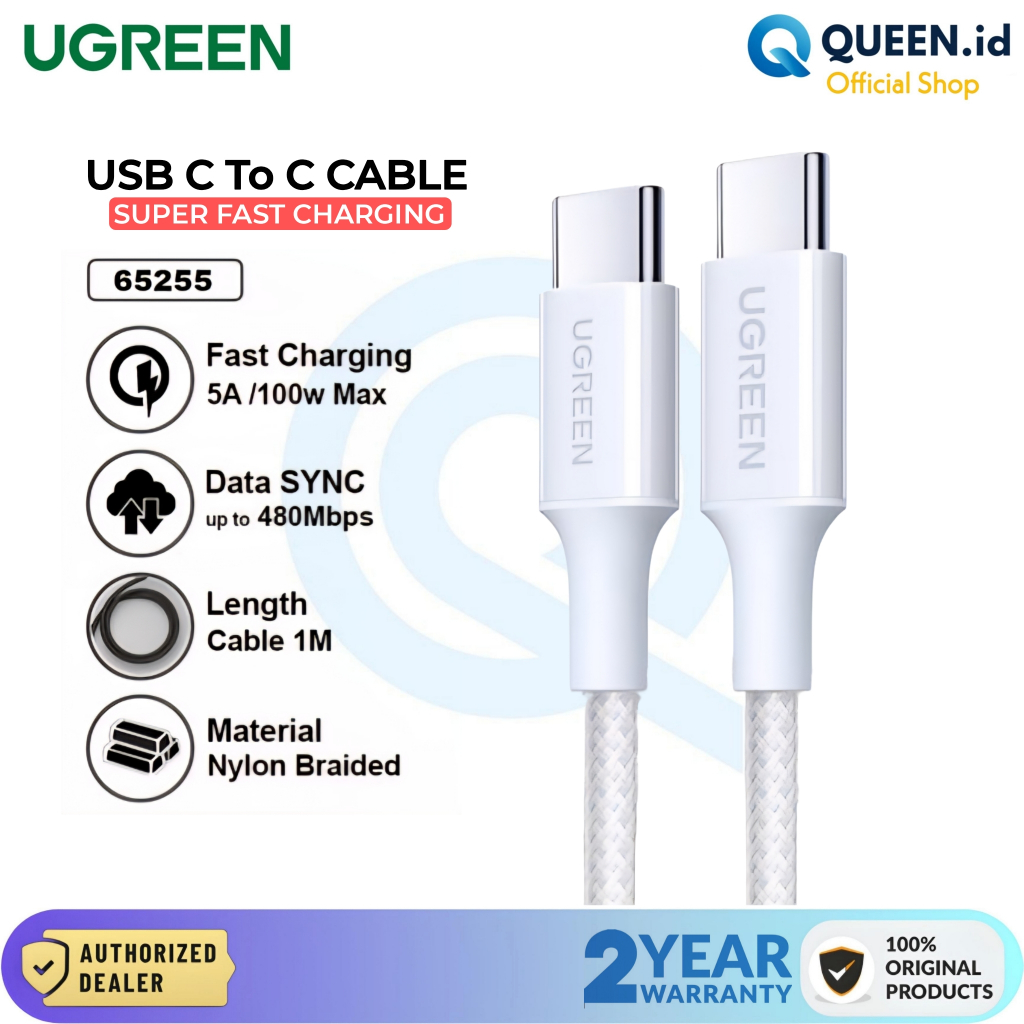 Jual UGREEN Kabel Data Charger USB TYPE C To C 100W 5A 1M 100cm PD QC Braided Super Fast ...