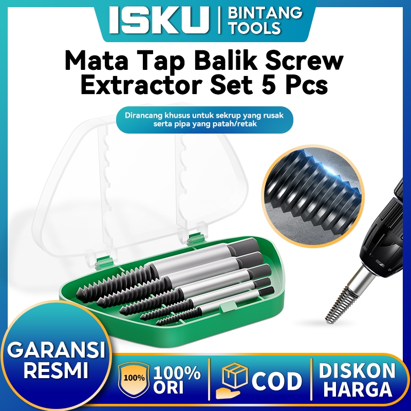 Jual ISKU Set Mata Bor Extractor Broken Screw Remover 5 in 1 Mata Tap ...