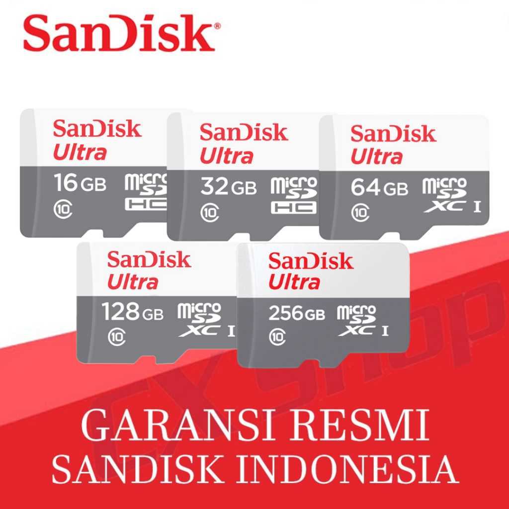 Jual SanDisk microSDHC / microSDXC Ultra Card 16GB/32GB/64GB/128GB/256GB UHS-I Class 10 (No ...
