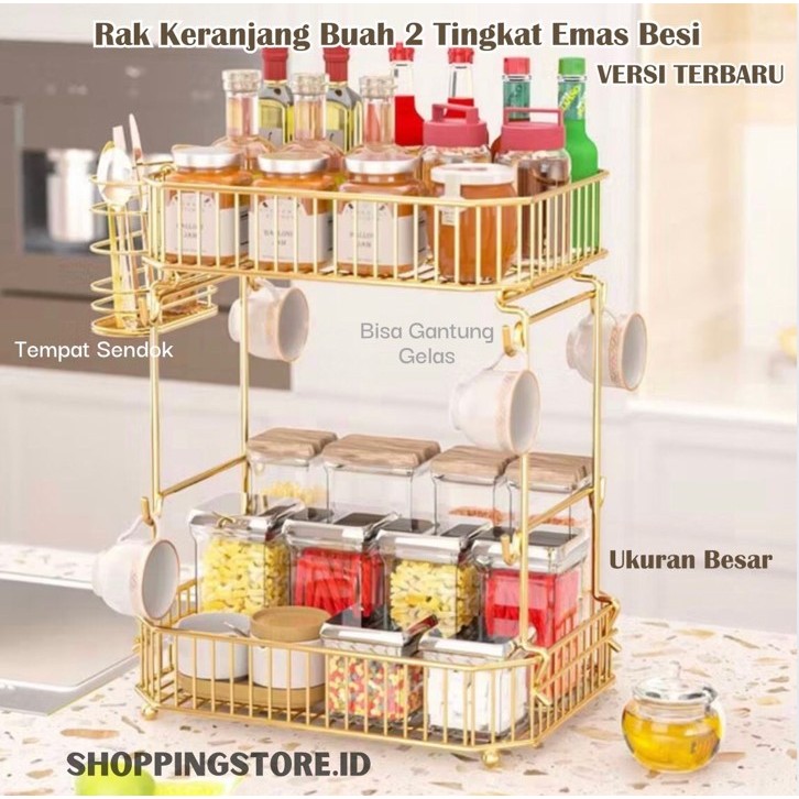 Jual Fruit Double Basket Gold / Rak Keranjang Buah Tingkat Emas Besi ...