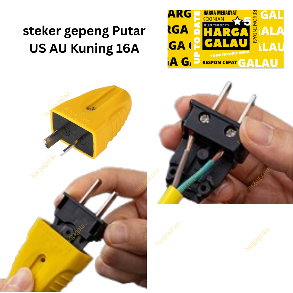 Jual steker gepeng Putar US AU Kuning 16A rotate electric plug CCC ...