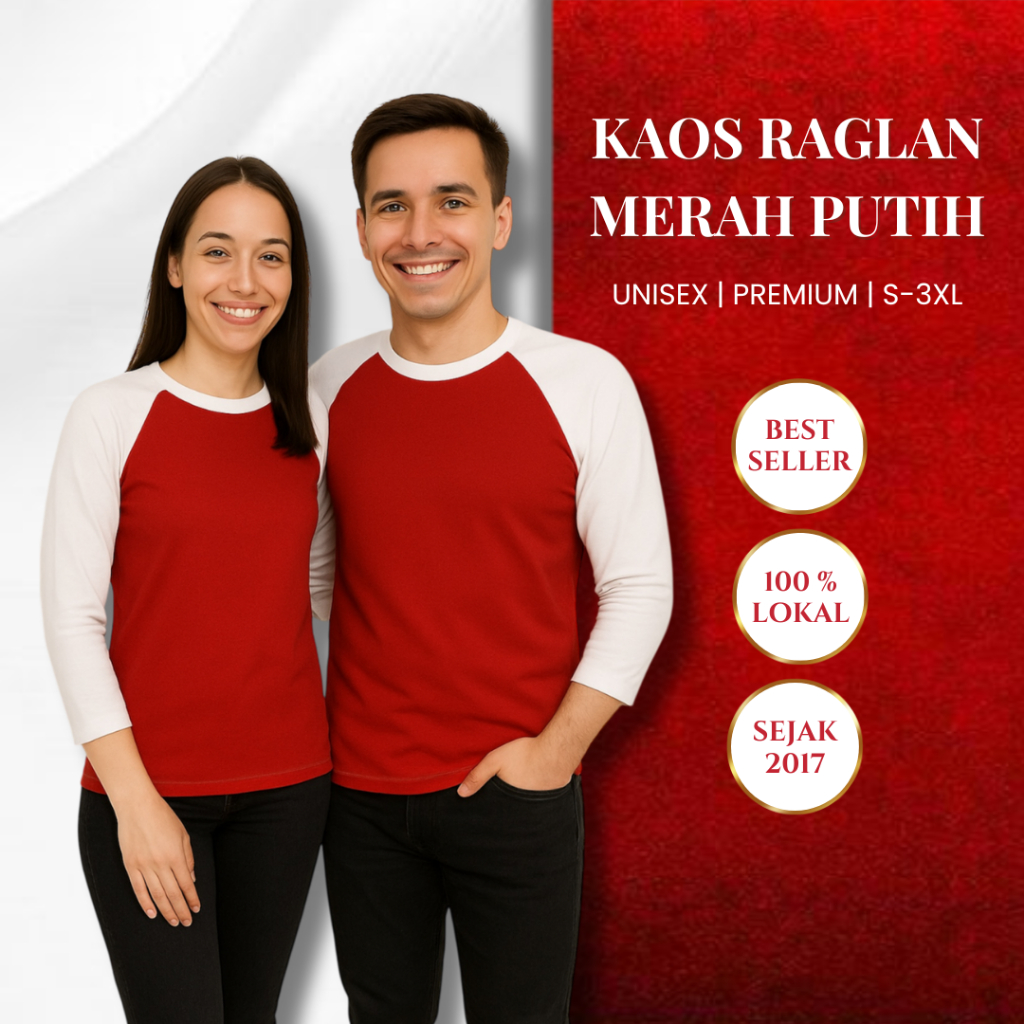 Jual Excellent Belora Baju Kaos Raglan Merah Putih Premium Cotton ...