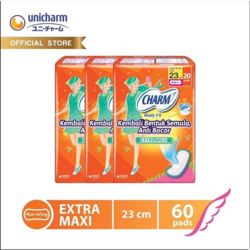 Jual [3 Packs ] Charm Pembalut Body Fit Extra Maxi 23cm Non Wing 20 ...